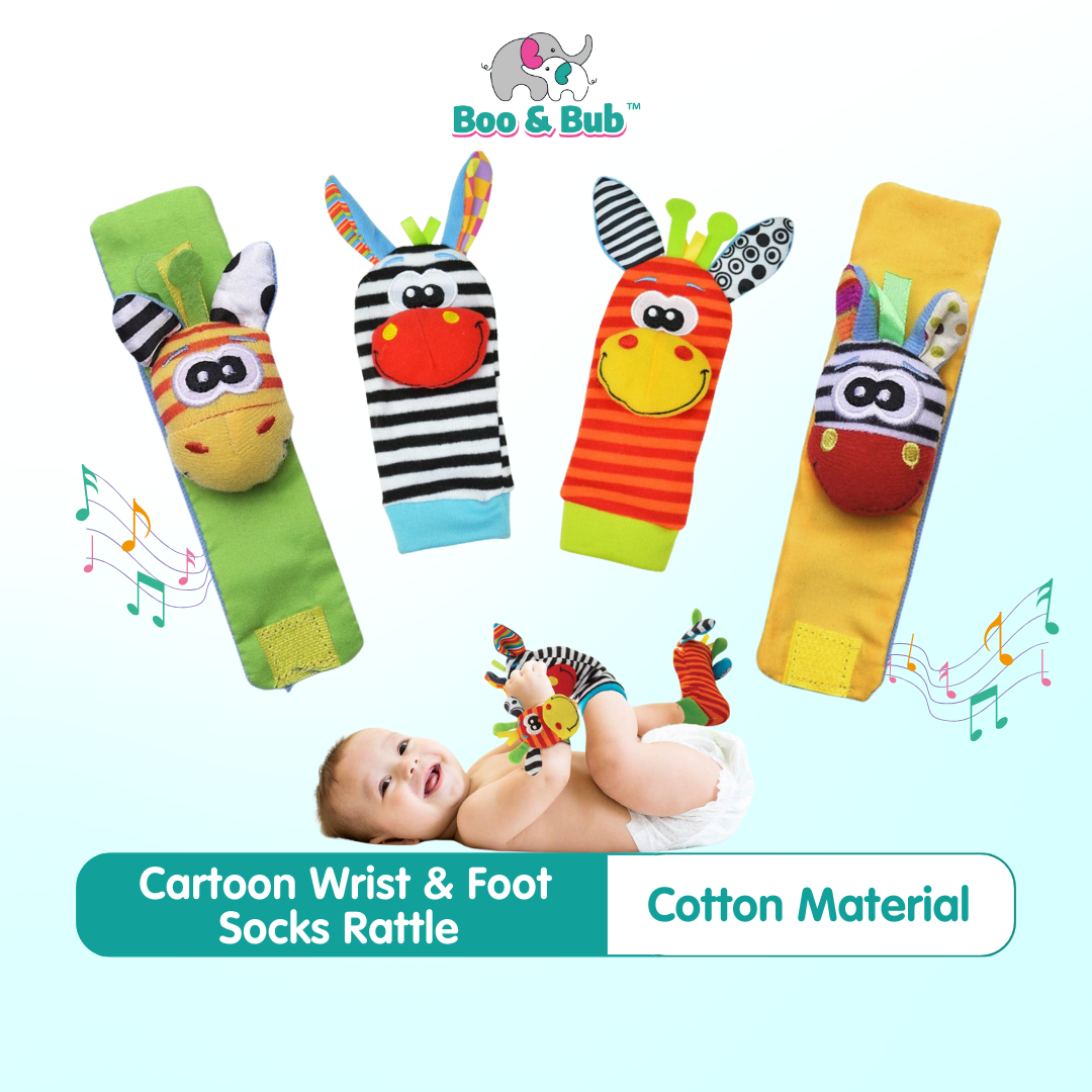 2 PCS - Boo&Bub Baby animals Cartoon hand Wrist foot Socks Rattle | Cu ...