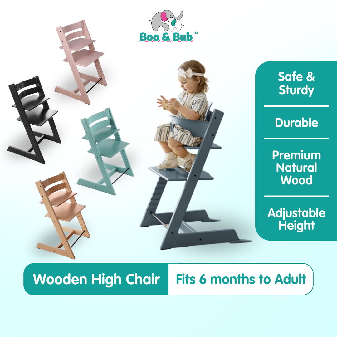 Nordic Design Wooden Children Baby High Chair | Height Adjustable Soli ...