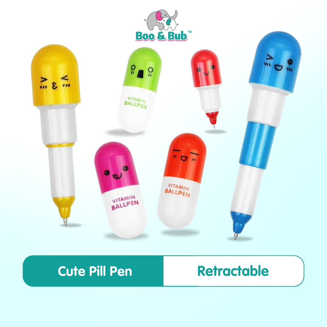 Cute Pill Pen | Cartoon Expression Retractable Vitamin Capsule Pen Cre ...